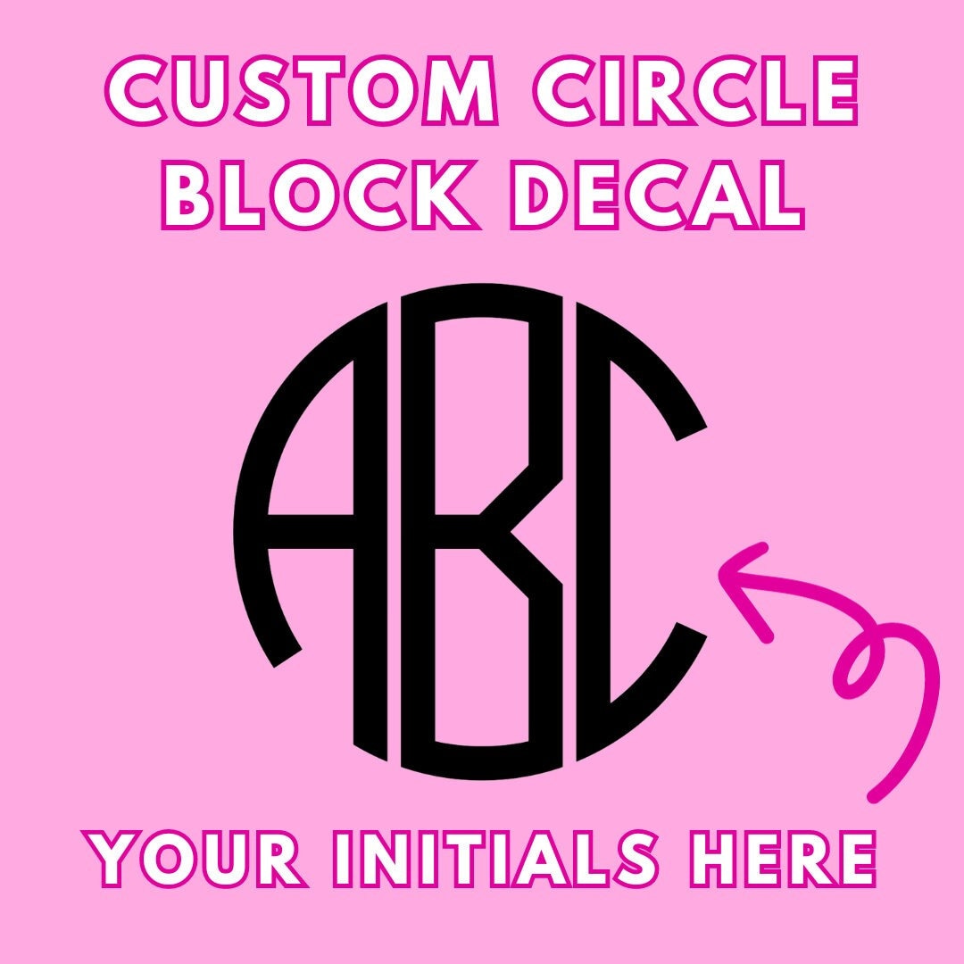 Custom Circle Block Monogram Vinyl Decal, Three Letter Monogram Sticker ...