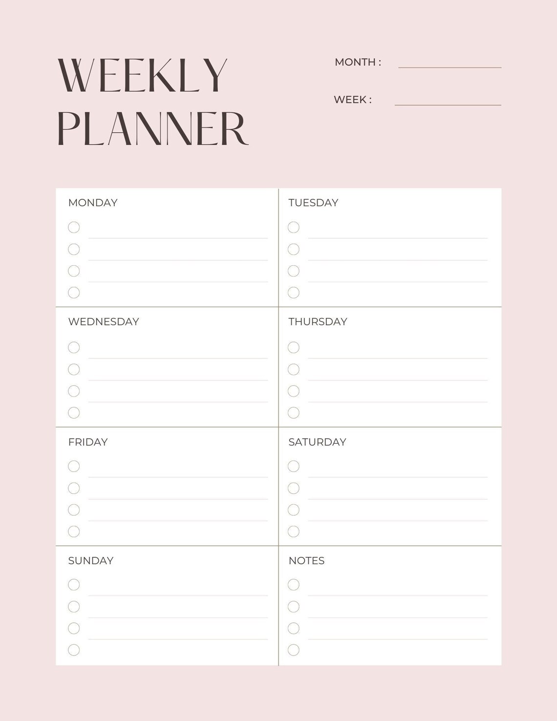 Instant Download Weekly Planner Weekly Printable Planner - Etsy