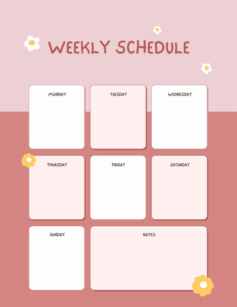 Weekly Schedule Printable, Instant Download, Weekly Schedule Printable ...