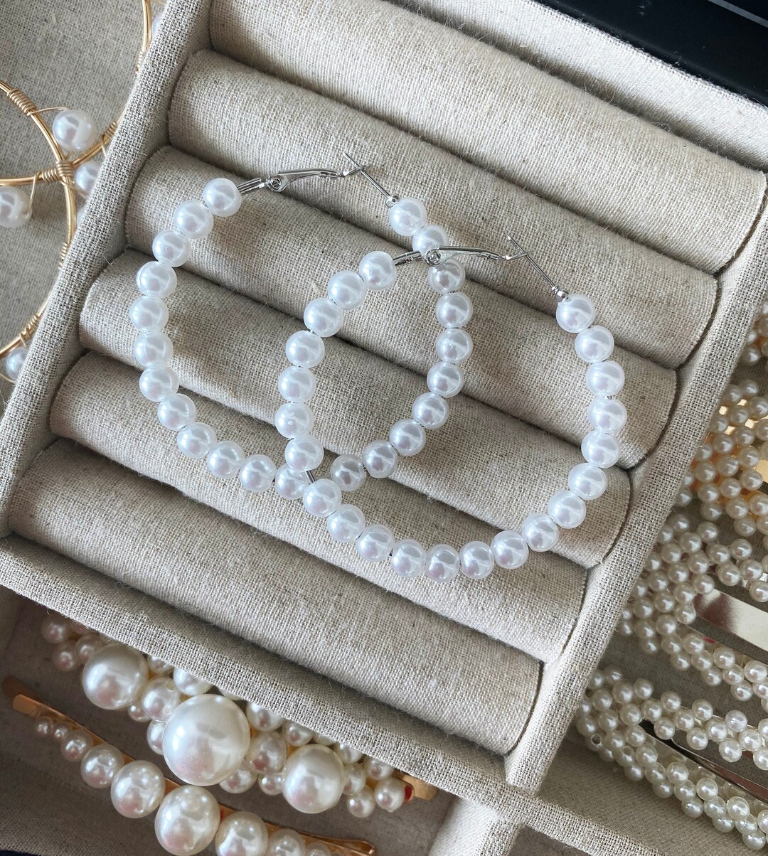 Beaded Pearl Hoop Earrings, Boho Chic Statement Jewelry - Etsy
