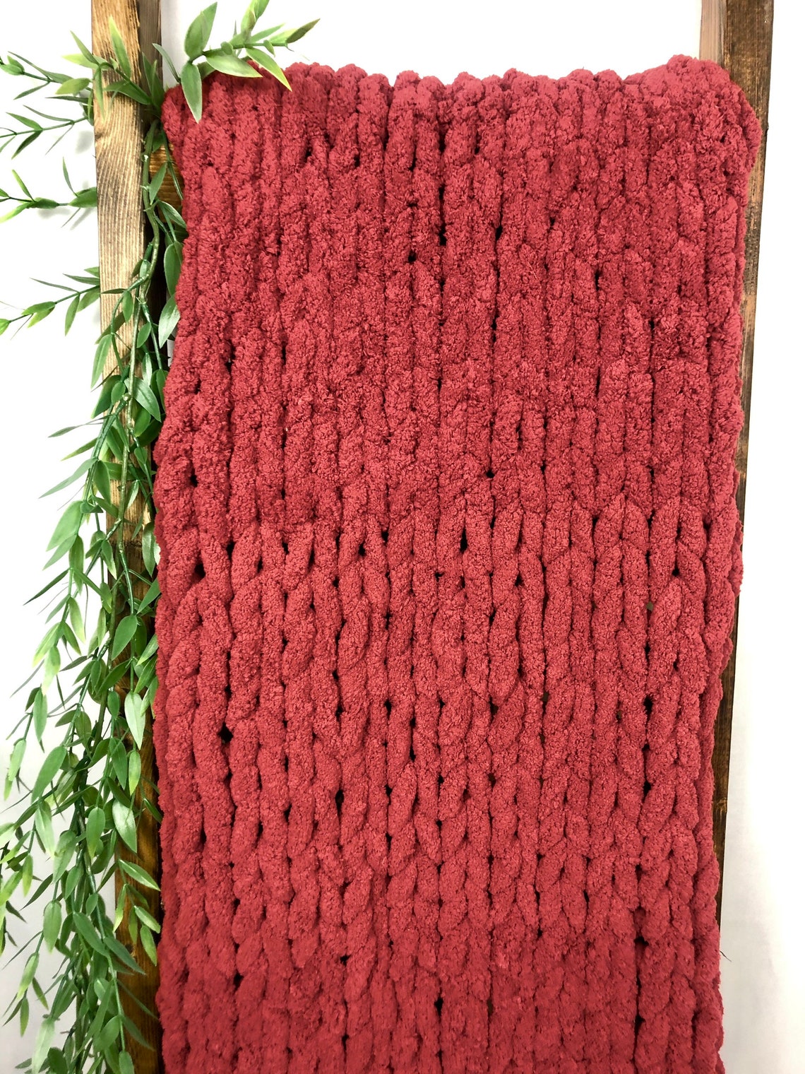 CRANBERRY BLANKET/THROW Chunky Knit Chenille Beautiful | Etsy
