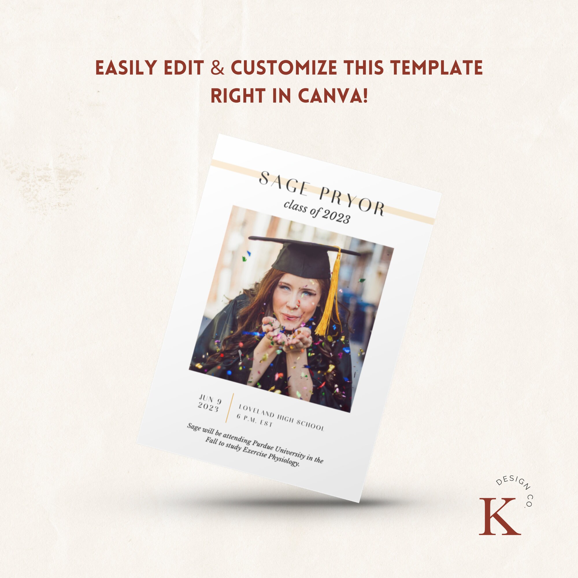 Cute Canva Graduation Template, Customizable High School Graduation ...