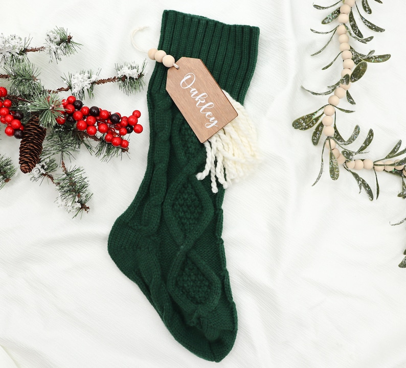 Custom Stocking Name Tag - Beaded Stocking Tag - Stocking Name Tag With ...