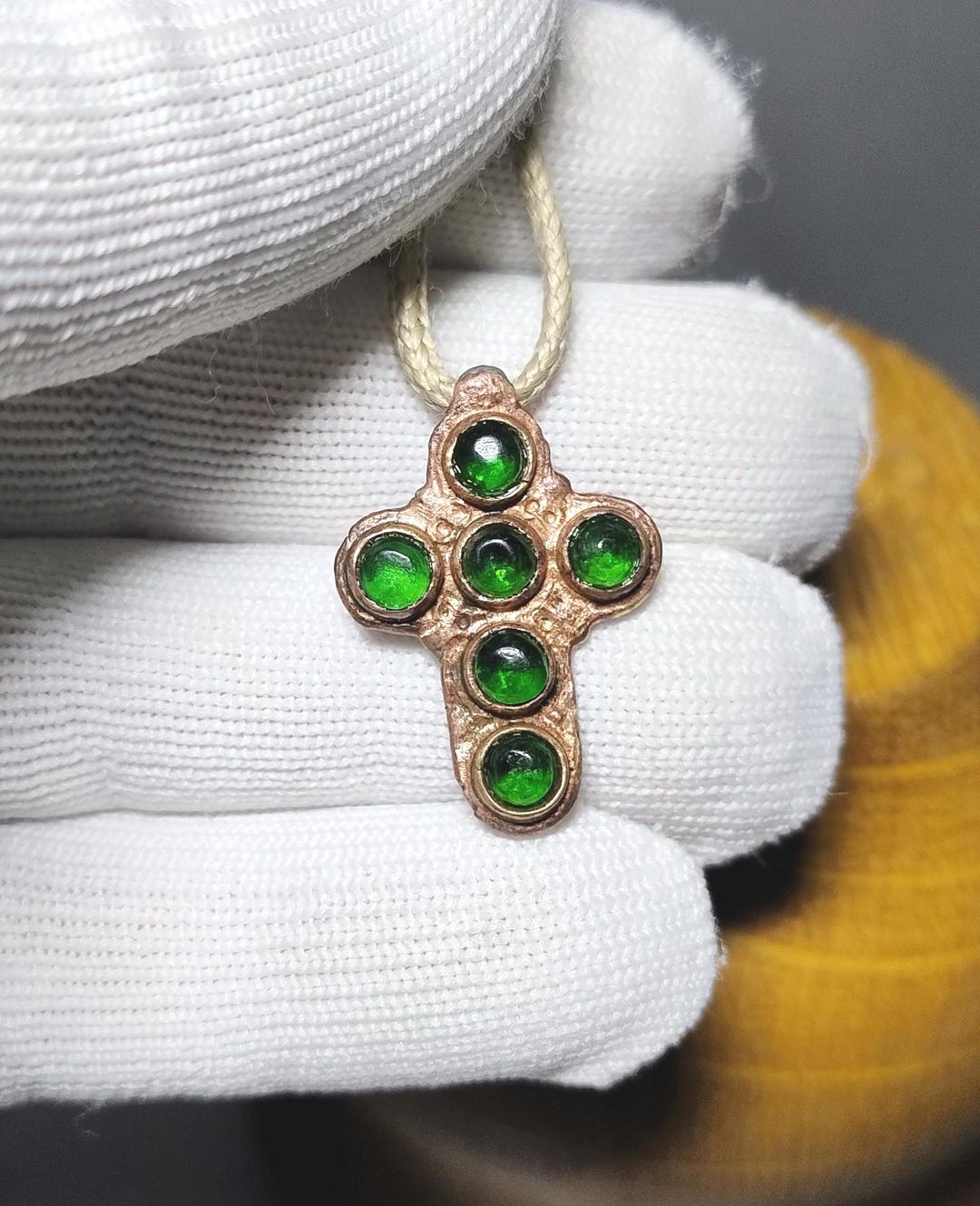 Ancient Medieval Cross With Green Glass, Original Medieval Jewelry ...