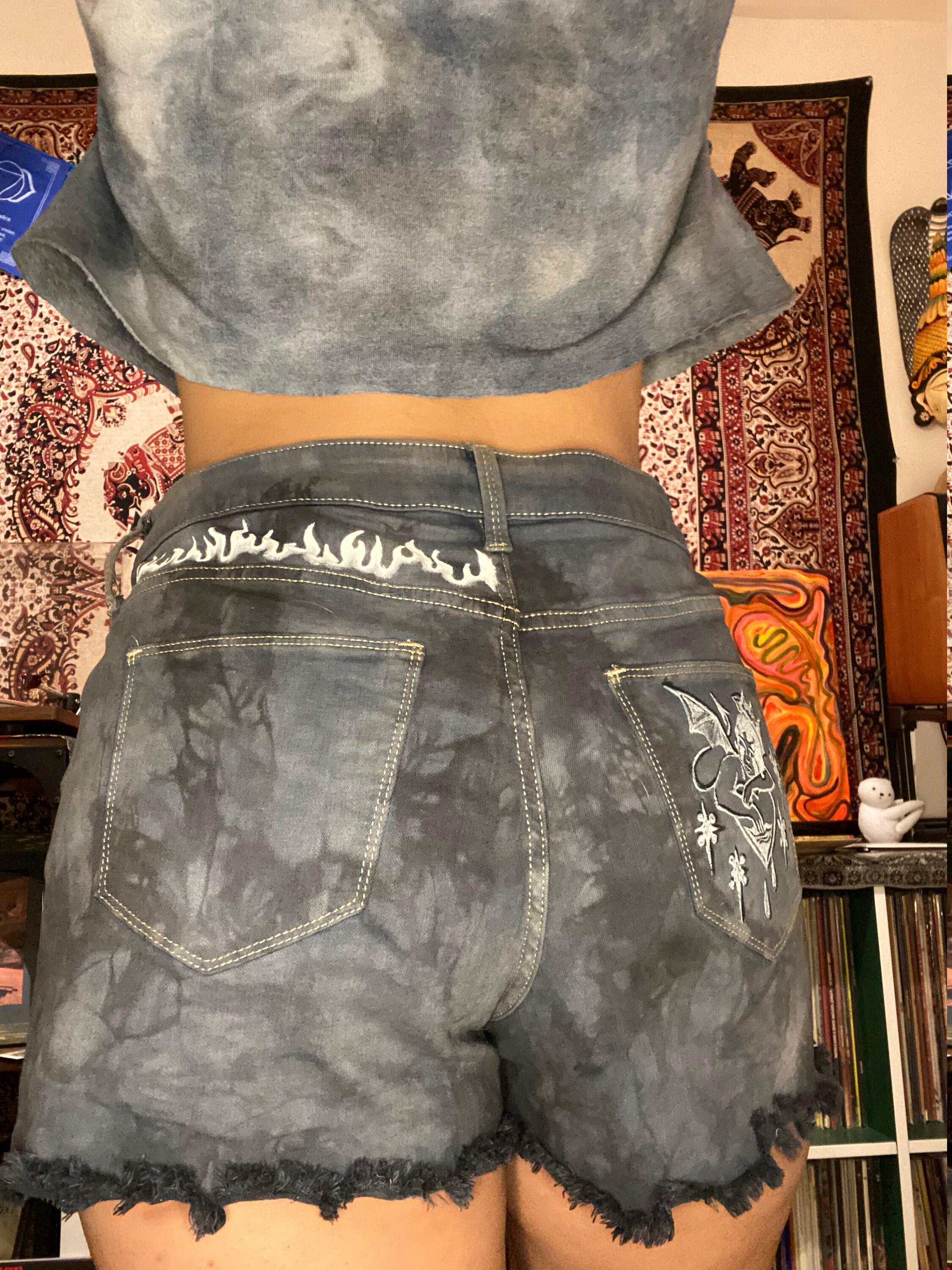 Hand Dyed, Printed, and Painted High Waisted Button Shorts - Etsy UK