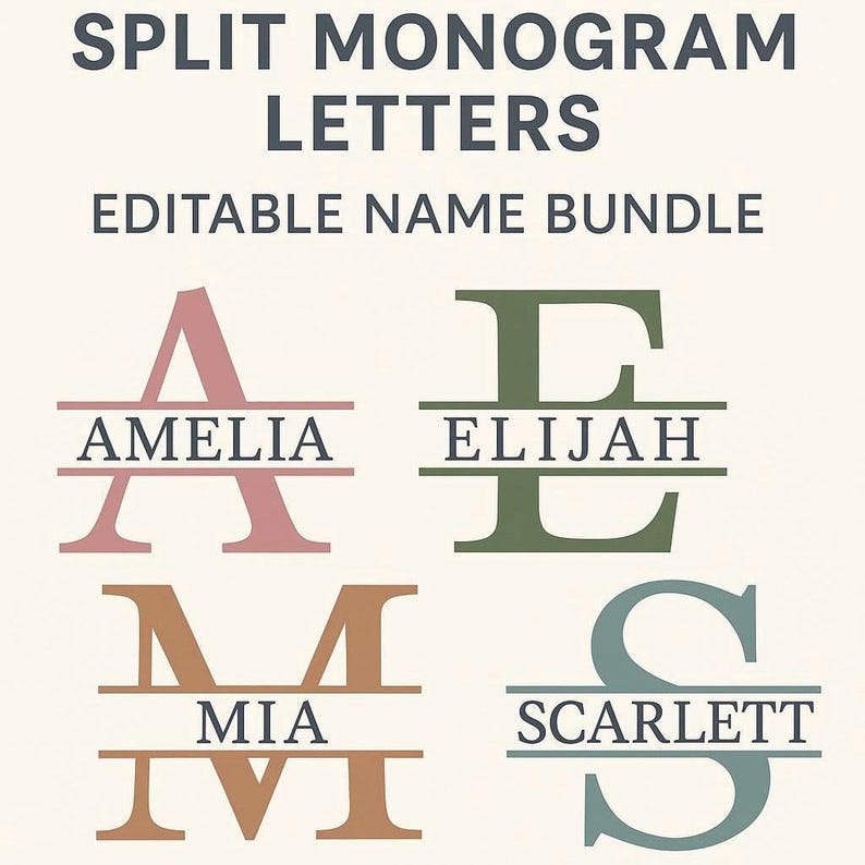 Split Monogram Alphabet SVG Bundle – Custom Name Cut Files (commercial ...