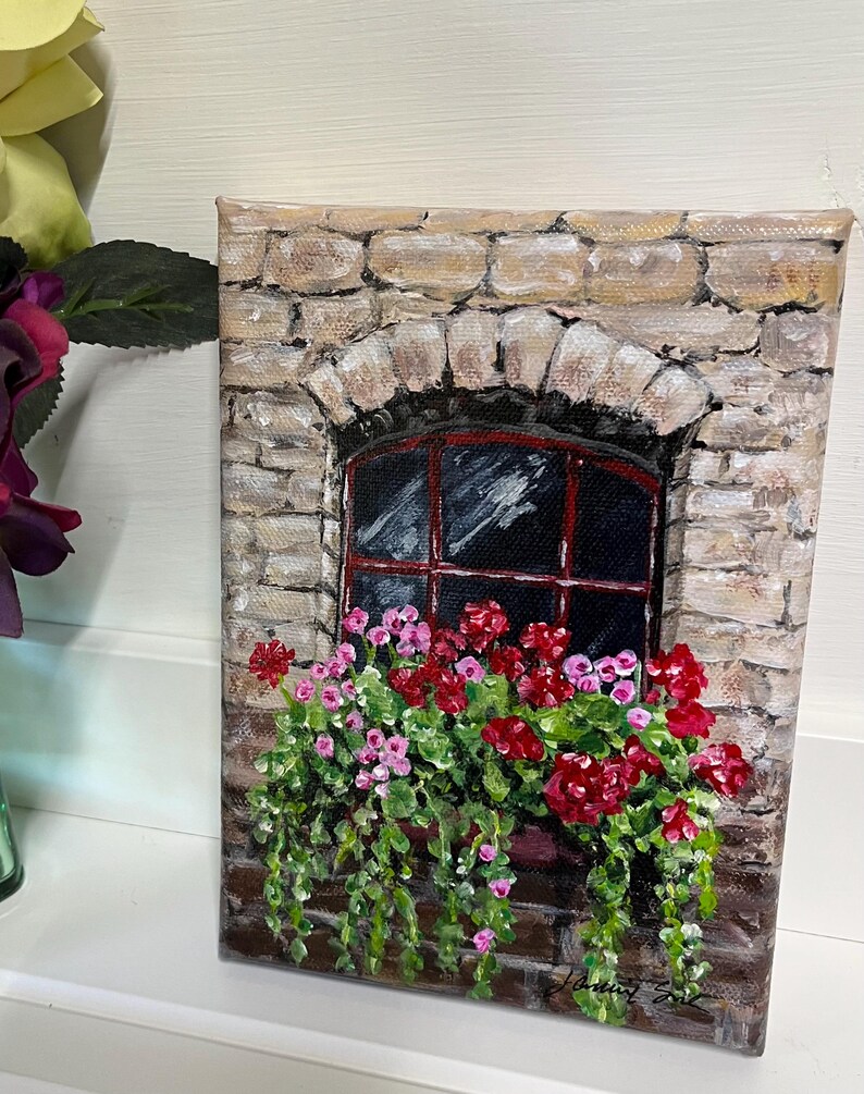 Original Acrylic Painting Window Box Flowers - Etsy