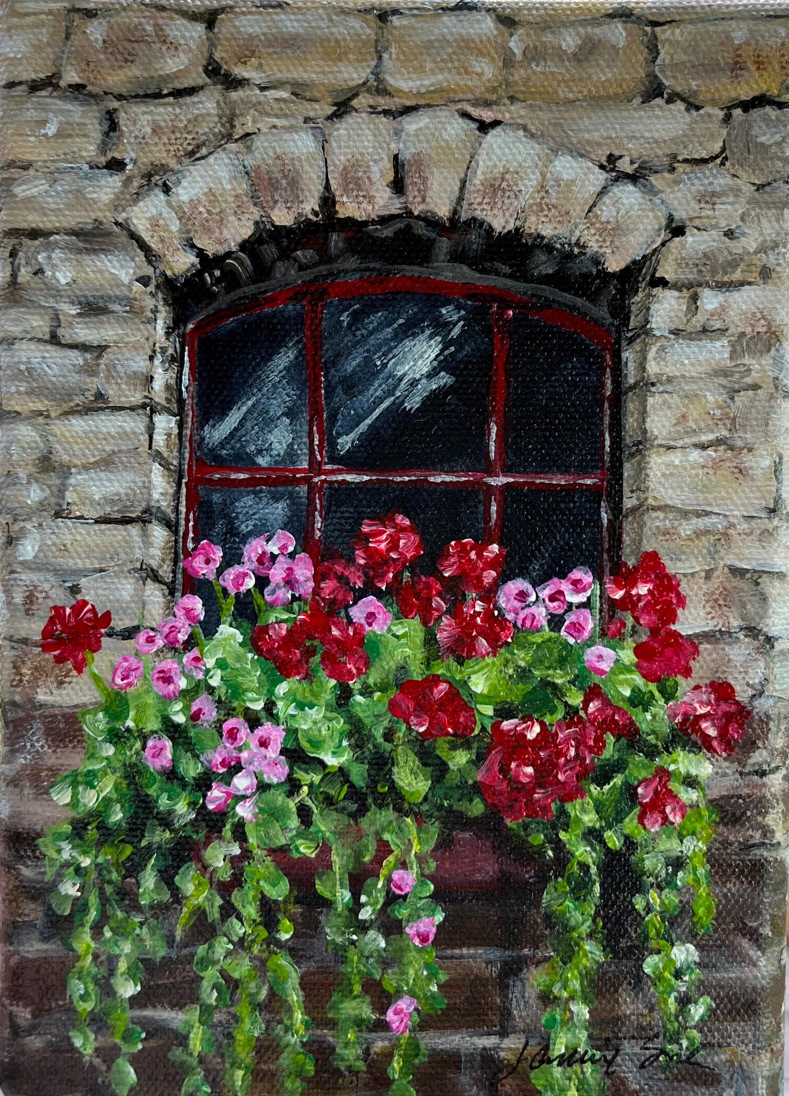 Original Acrylic Painting Window Box Flowers - Etsy
