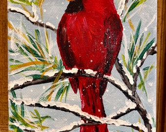 Acrylic Painting . Original Canvas Art, Bird Painting , Cardinal ...