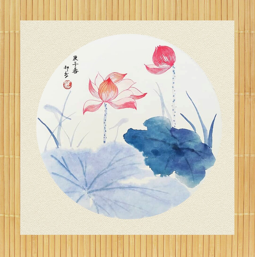 RAN ART - Lotus Flowers - Bleu - Original Sumi-e Chinese Painting - Etsy