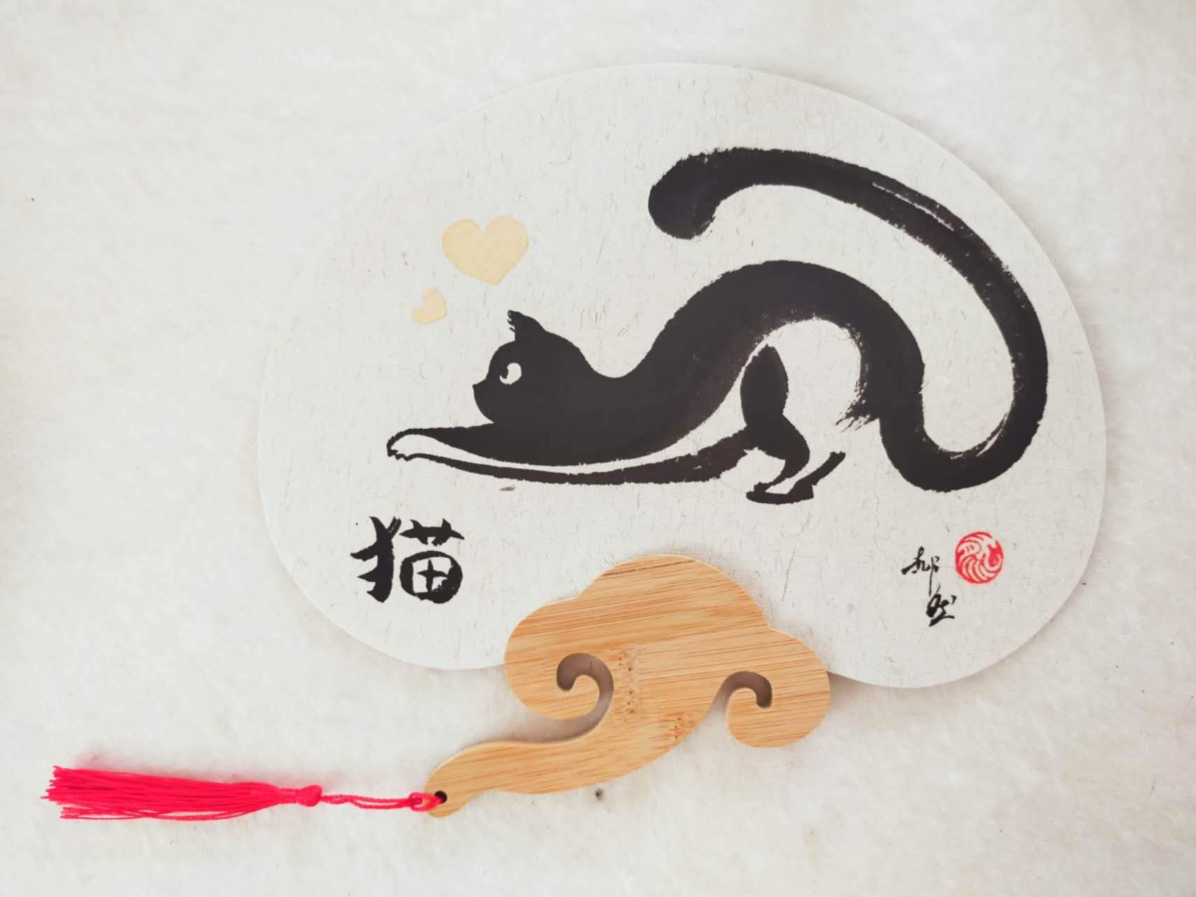 RAN ART Chinese Fan Black Cat Art - Etsy