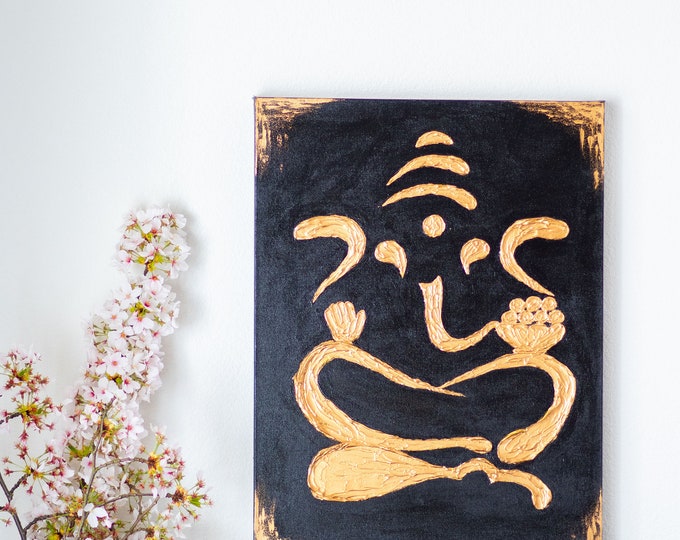 Abstract Ganesha Textured Gold Painting- Black Series- Contemporary - Etsy