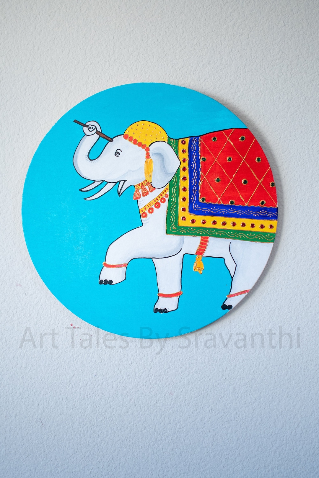 Airavat Pichwai Elephant Wooden Wall Art: Indian Home Decor (12x12 Inch ...