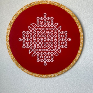 Kolam Wall Hanging- 12" Round Wood- Indian Kolam Designs/ Indian ...