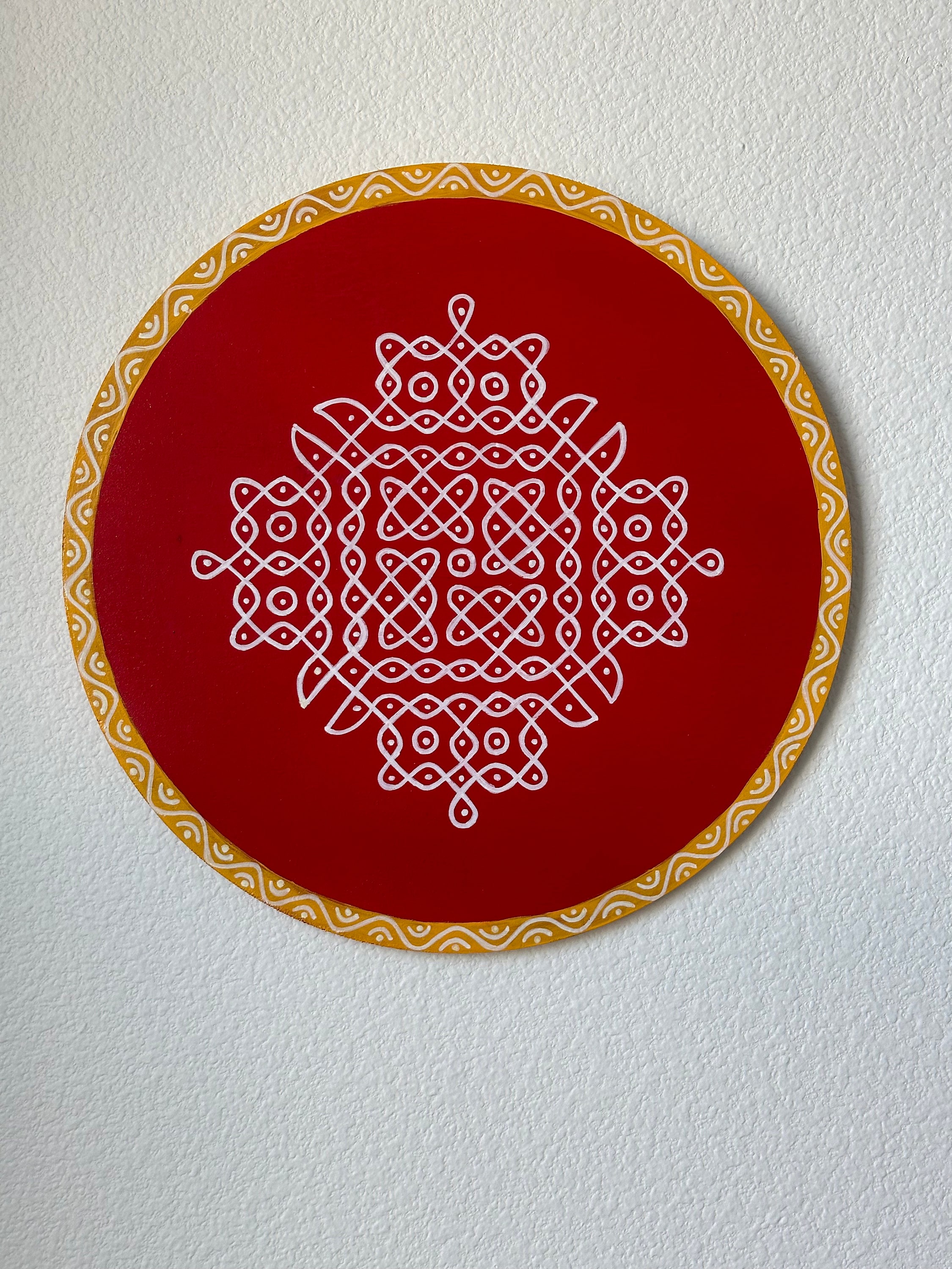 Kolam Wall Hanging- 12" Round Wood- Indian Kolam Designs/ Indian ...