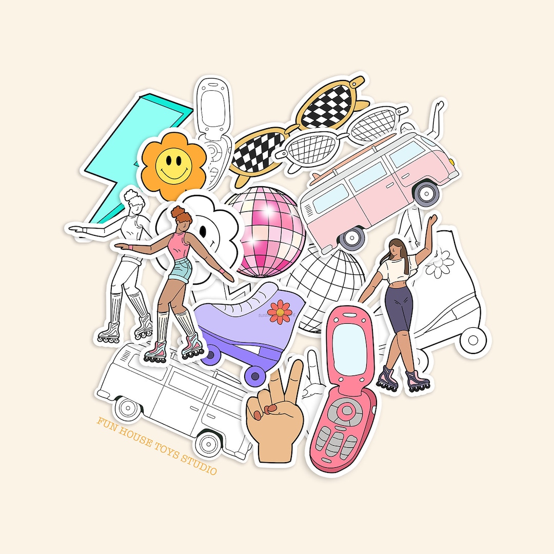 Groovy Sticker Set Coloring Sticker - Etsy