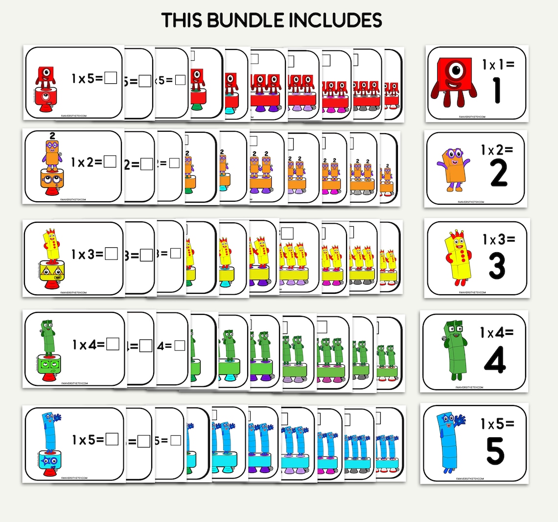Number Multiplication Blocks 1 to 5 Flashcards Bundle - Etsy
