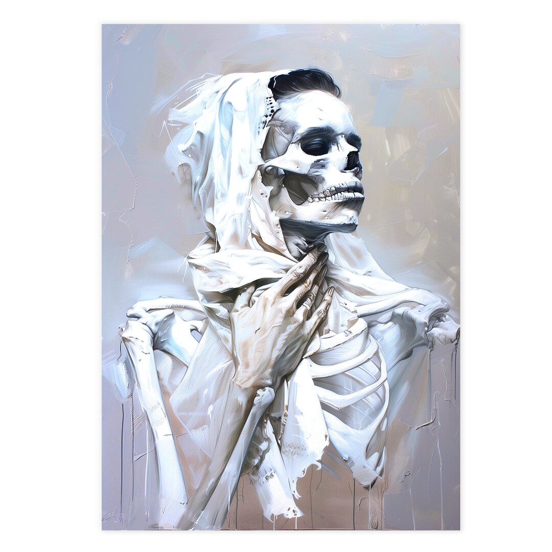 Handsome Skeleton Man Portrait Gothic Painting Wall Art Print, Zombie ...