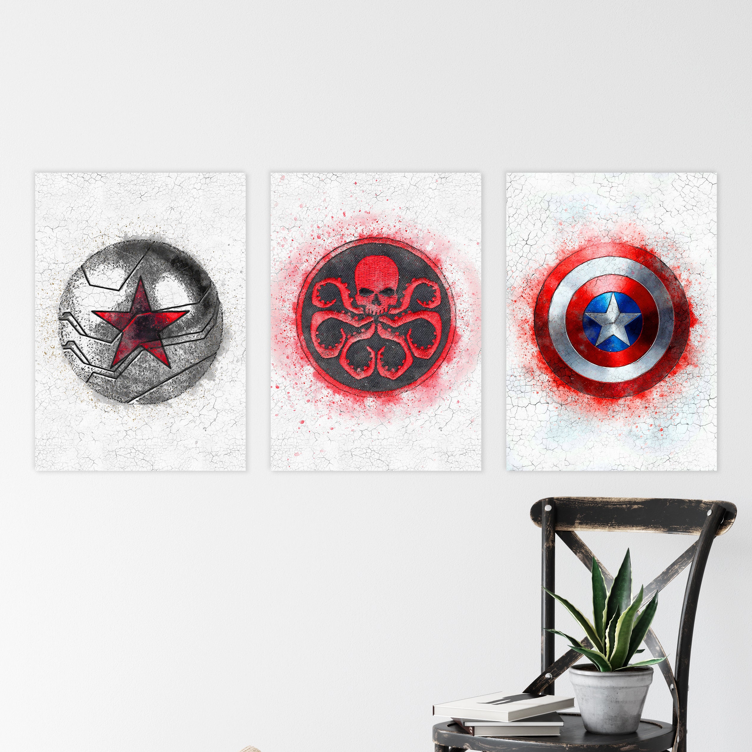 Hydra Red Skull Print Captain America Shield Art Print Set Of 3 ...
