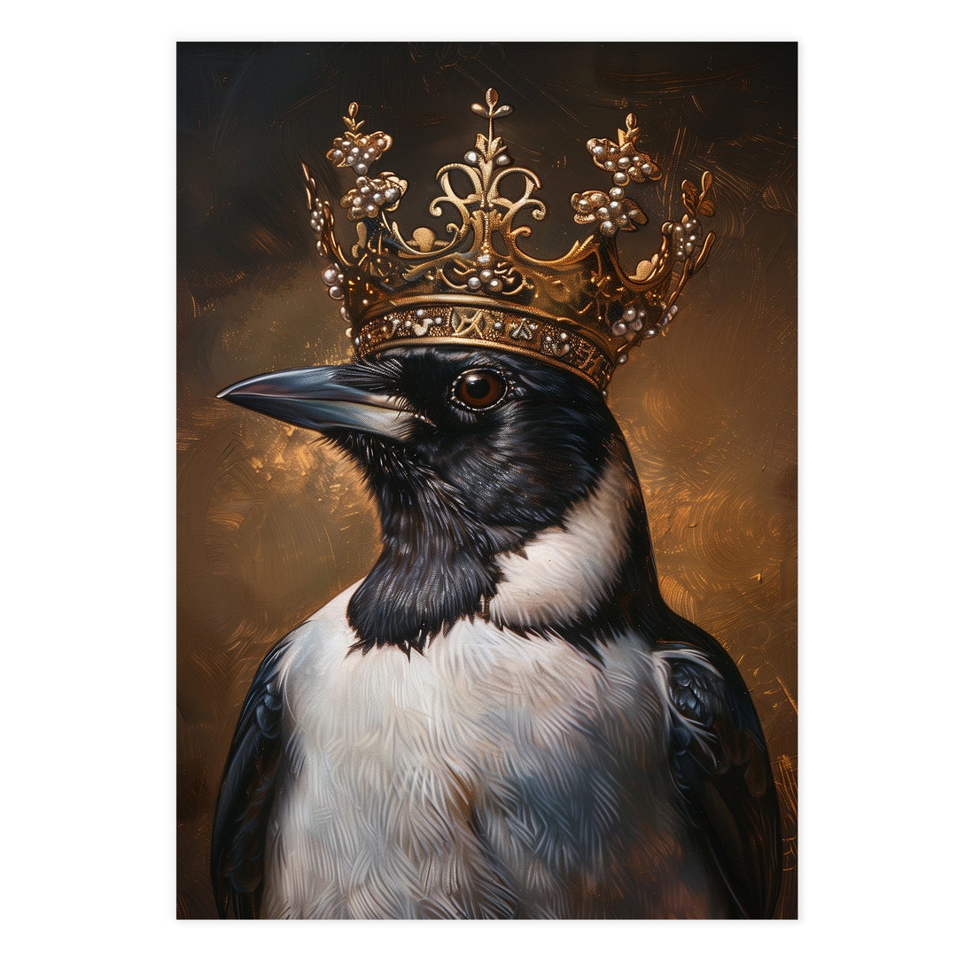Magpie King Portrait Painting Art Poster Print, Black Bird Gothic ...