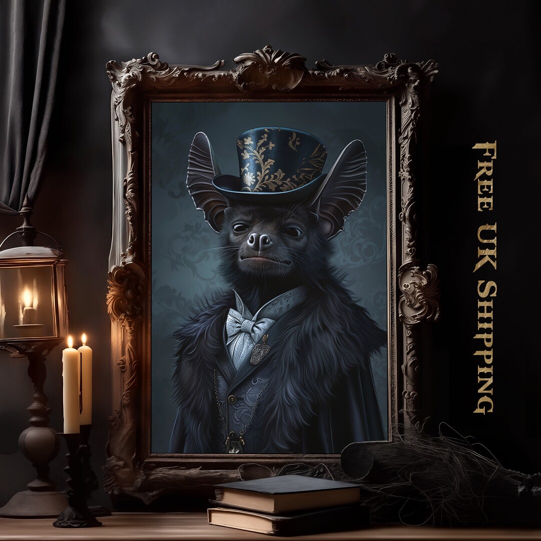 Victorian Gothic Bat Portrait Fine Art Print, Vintage Style Poster, Oil ...