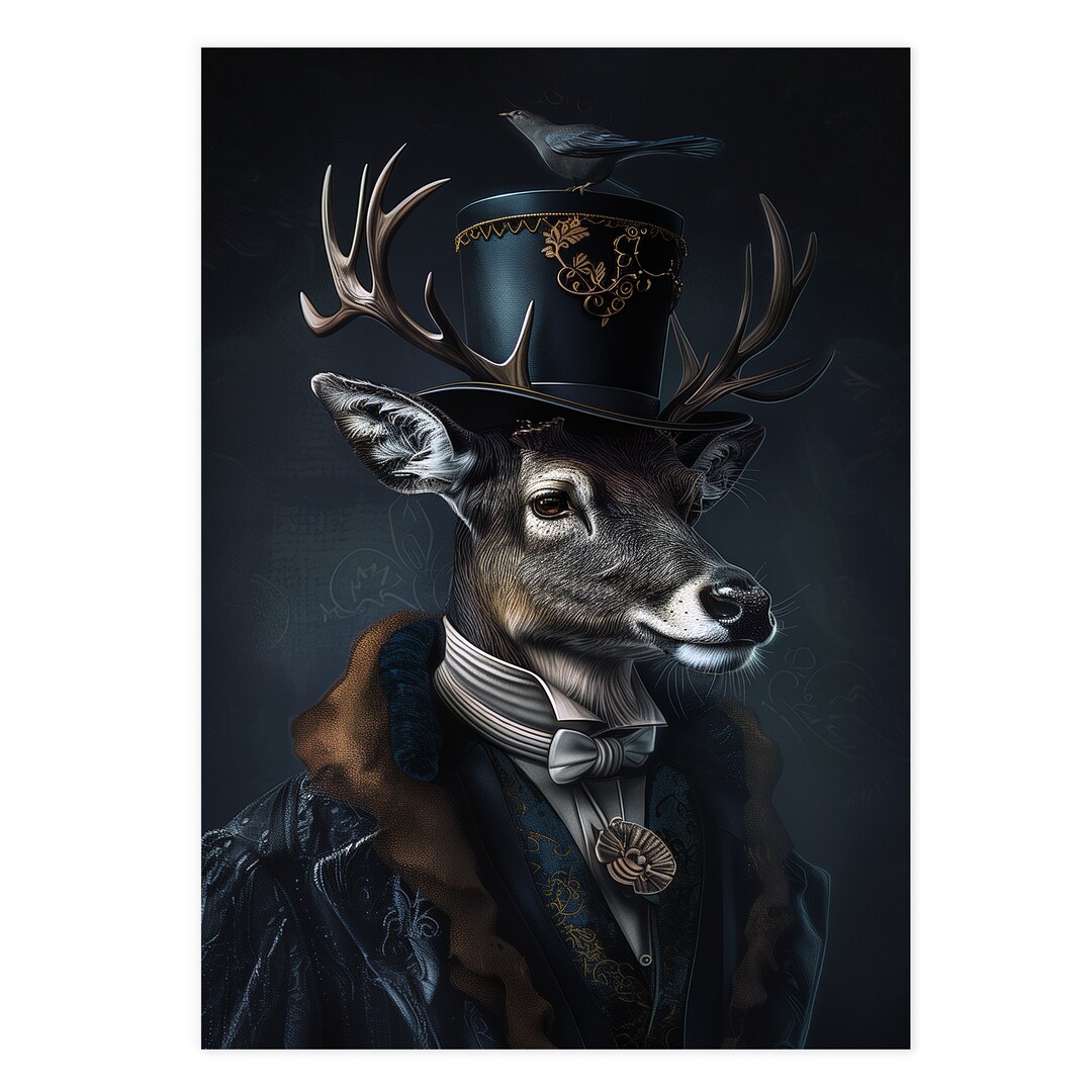 Gothic Stag Victorian Art Print Dark Academia Decor, Victorian Animal ...