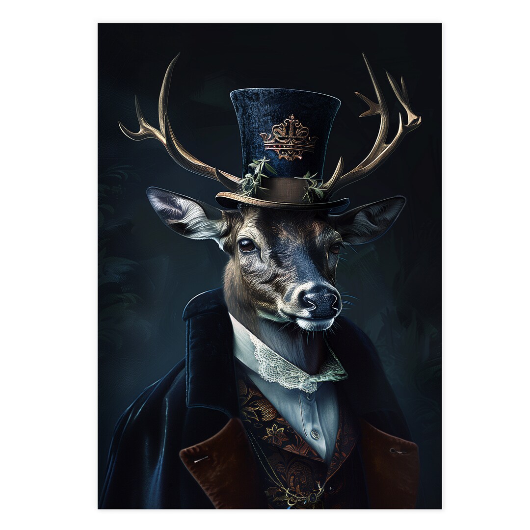 Gothic Stag Painting Victorian Deer Art Poster Print, Dark Academia ...