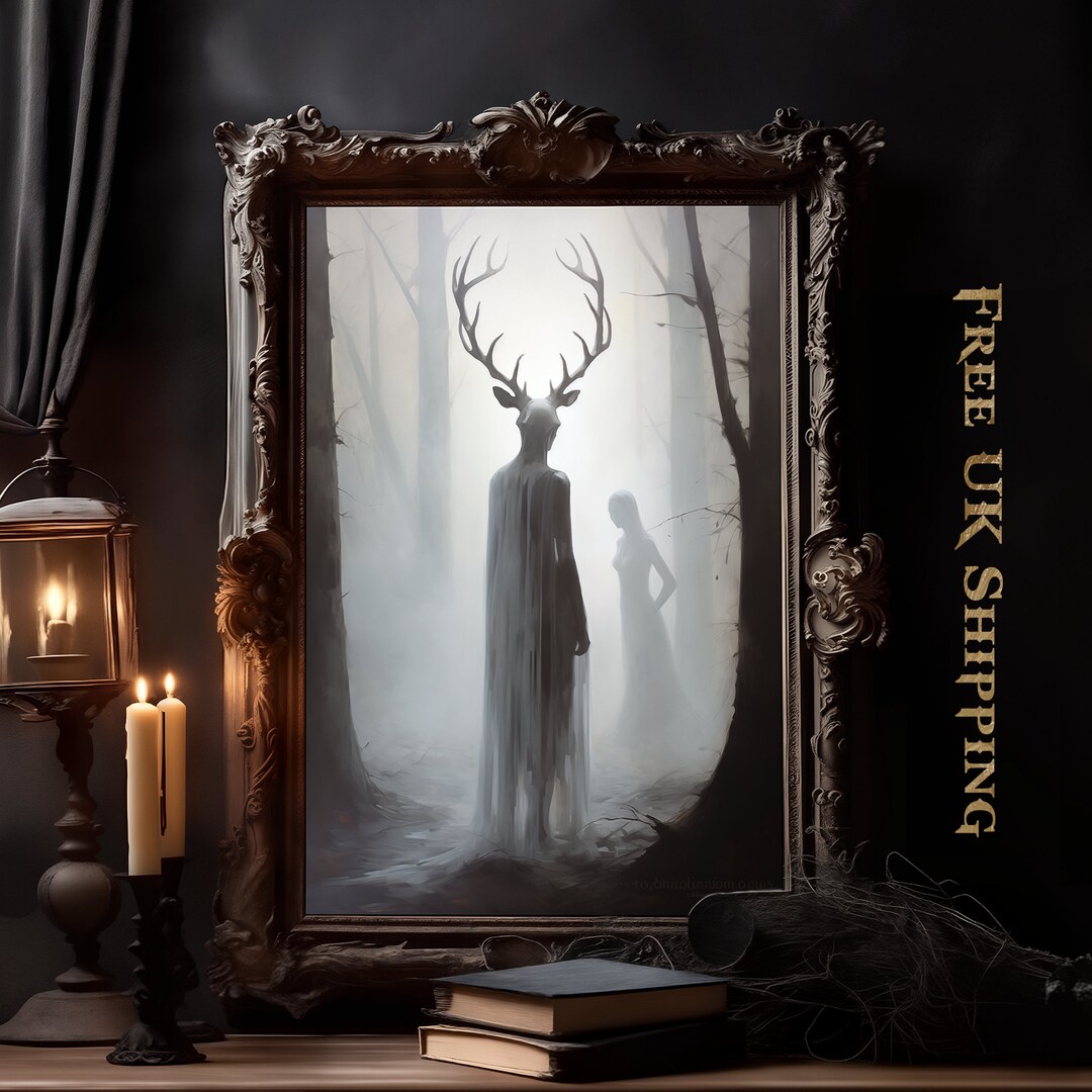 Stag Head Figure Occult Art Print, Deer Cult Dark Fantasy, Gothic ...