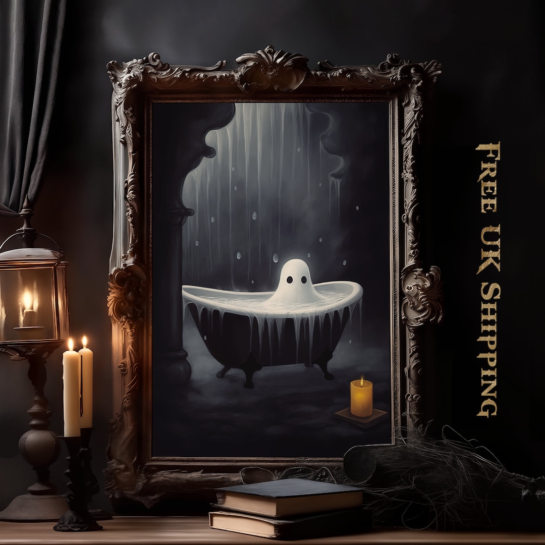 Ghost in the Bath Tub, Cute Ghost Painting, Vintage Poster, Art Poster ...