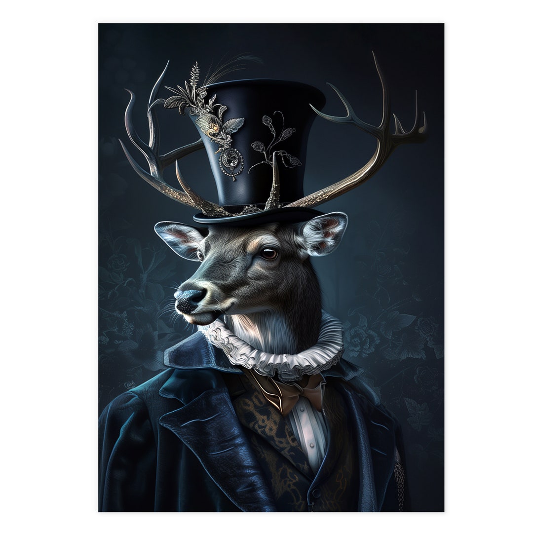 Victorian Gothic Stag Painting Dark Academia Forest Animal Art Print ...