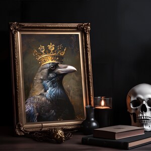 Gothic Raven King Crown Painting Art Poster Print, Black Bird Crow ...