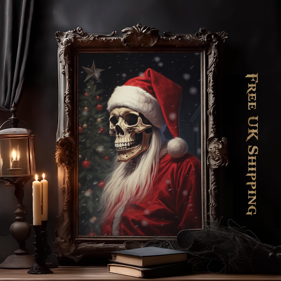Skeleton Santa Portrait Art Print Macabre Christmas Tree - Etsy