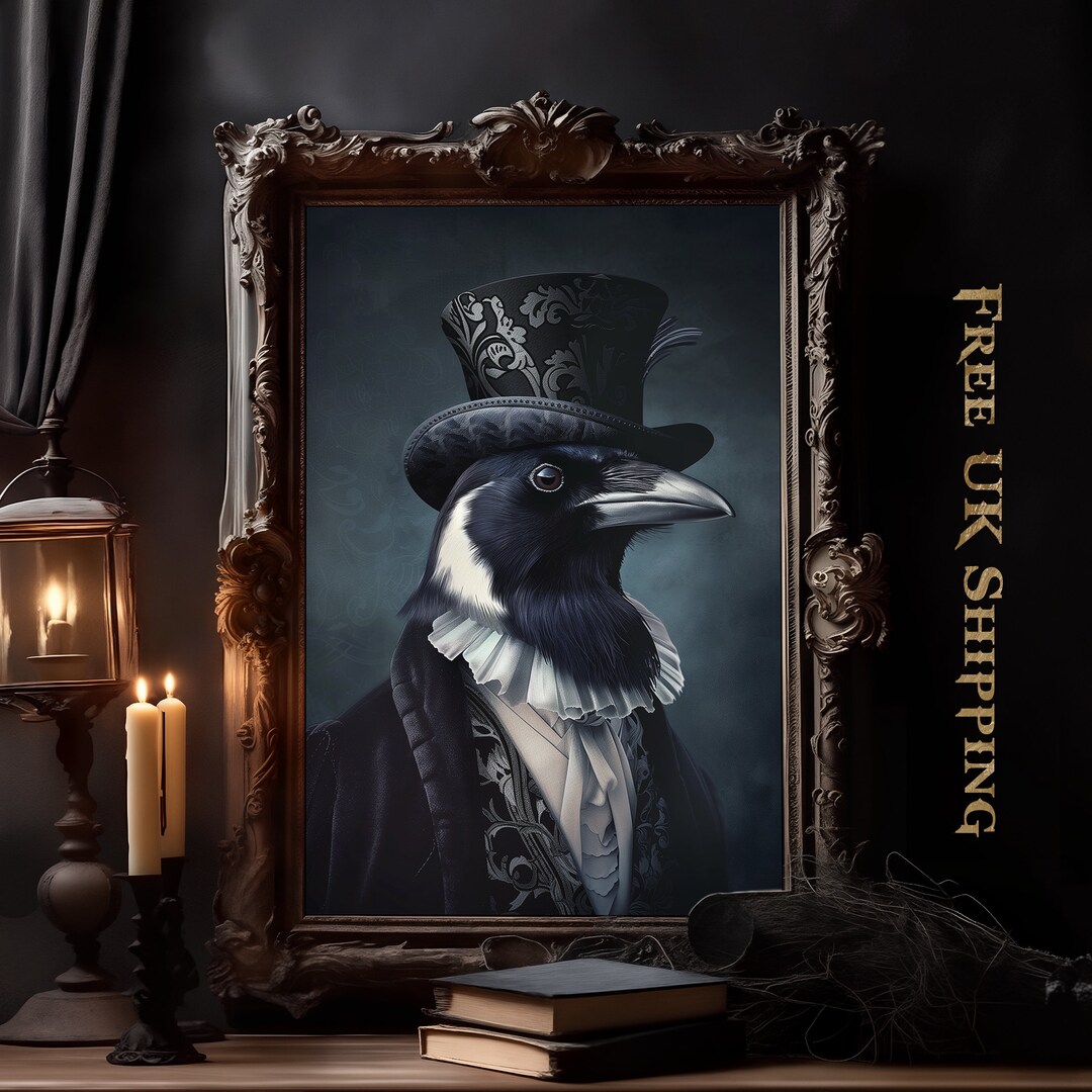 Gothic Magpie Painting Victorian Gothic Wall Art Print, Dark Academia ...
