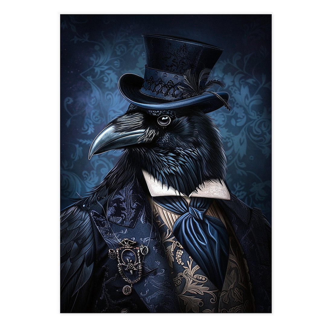 Gothic Victorian Crow Portrait Fine Art Print, Vintage Style Oil ...