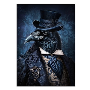 Gothic Victorian Crow Portrait Fine Art Print, Vintage Style Oil ...