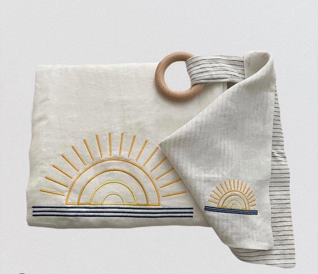 White Organic Linen Baby Blanket With Sun Embroidery - Etsy