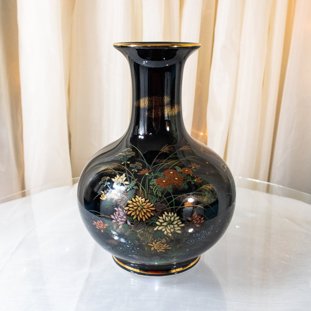 Andrea by Sadek of Japan Black Porcelain Vase With Japanese Garden ...