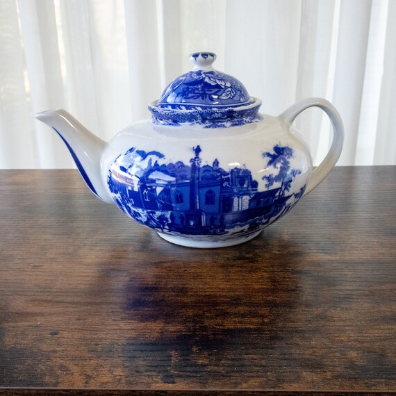 Flow Blue Victoria Ware Ironstone Teapot Blue & White Vintage - Etsy