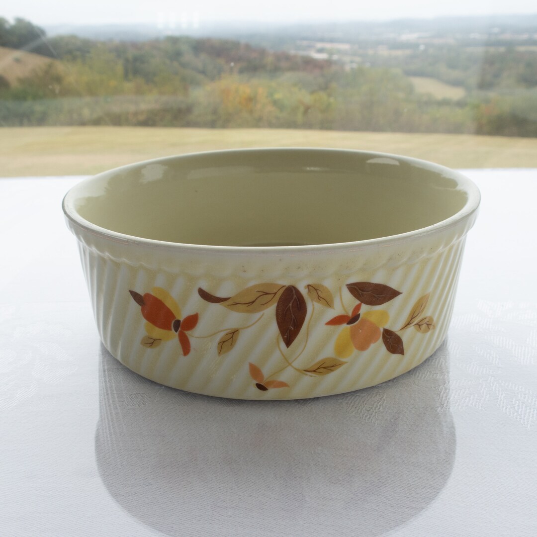 Halls Jewel Tea Autumn Leaf Design Round Casserole Soufflé Dish Bowl ...