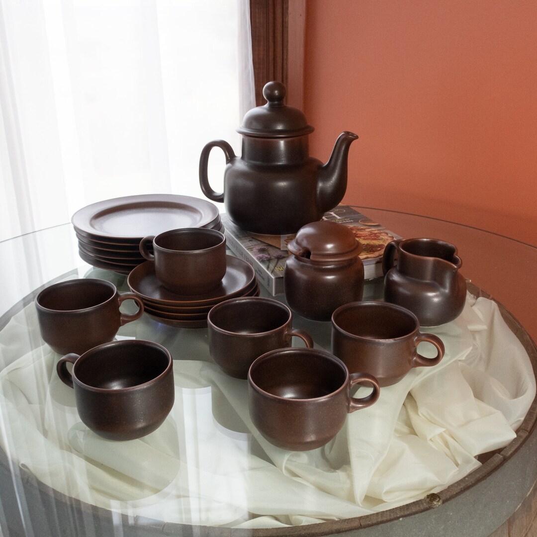 Burnish Brown German Made Pottery Tea Set 19 Piece Matching Set Vintage ...