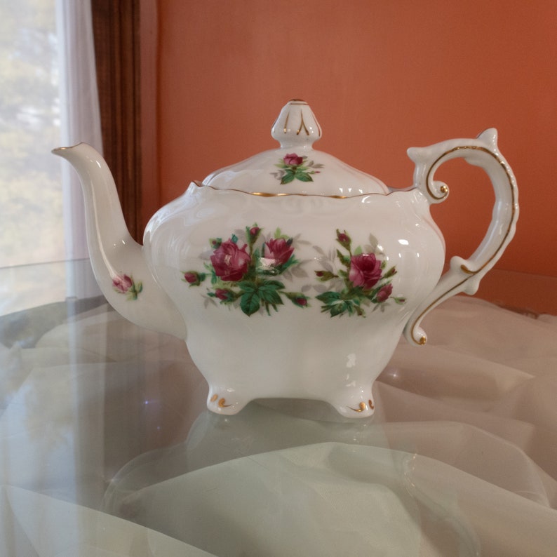 Antique Rose Pattern Teapot Mid-century Rossetti China of Chicago, USA ...