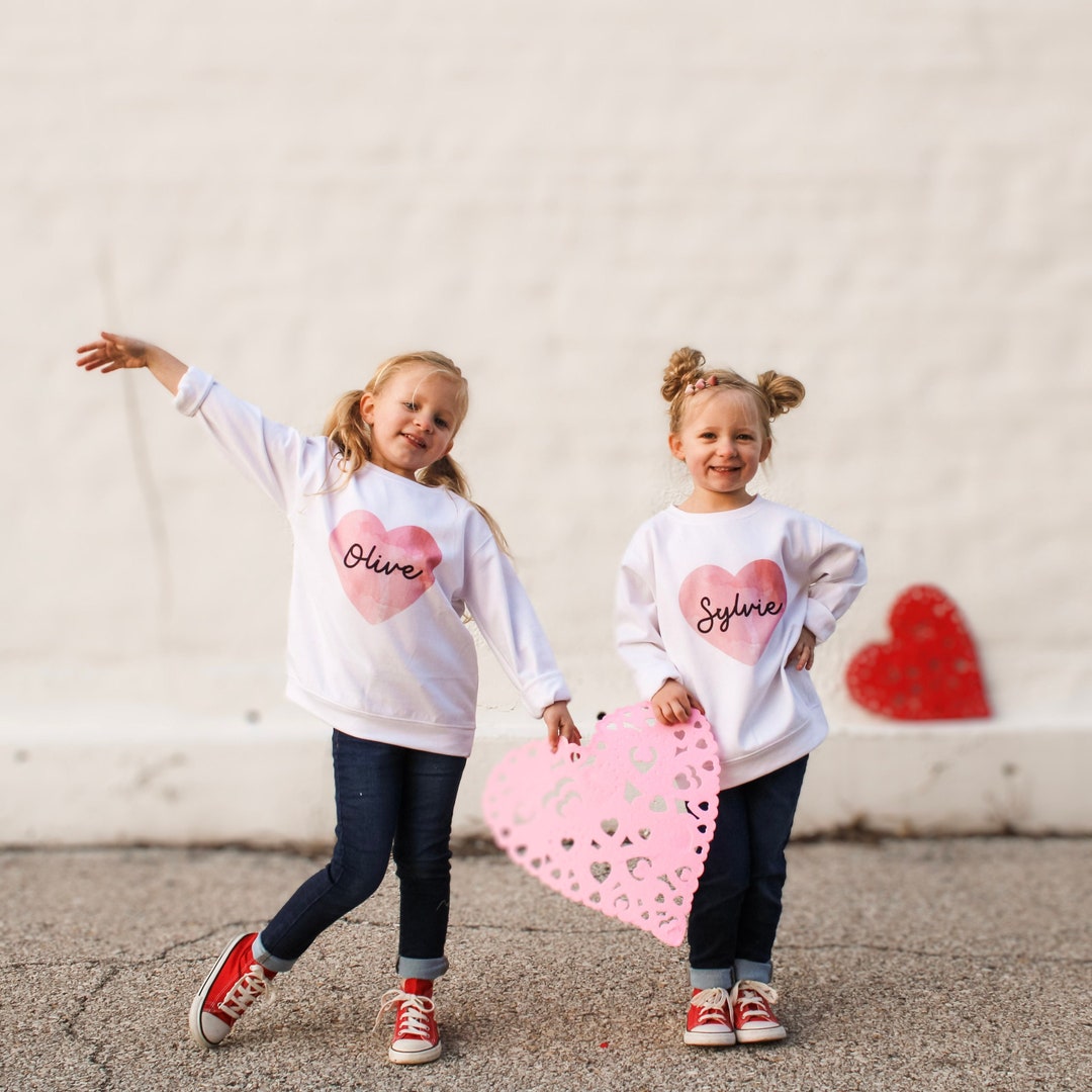 Girls Personalized Valentine's Sweatshirt | Custom Heart Name Shirt - Etsy