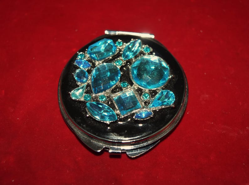 HAND MIRROR COMPACT Vintage Blue Crystals - Etsy