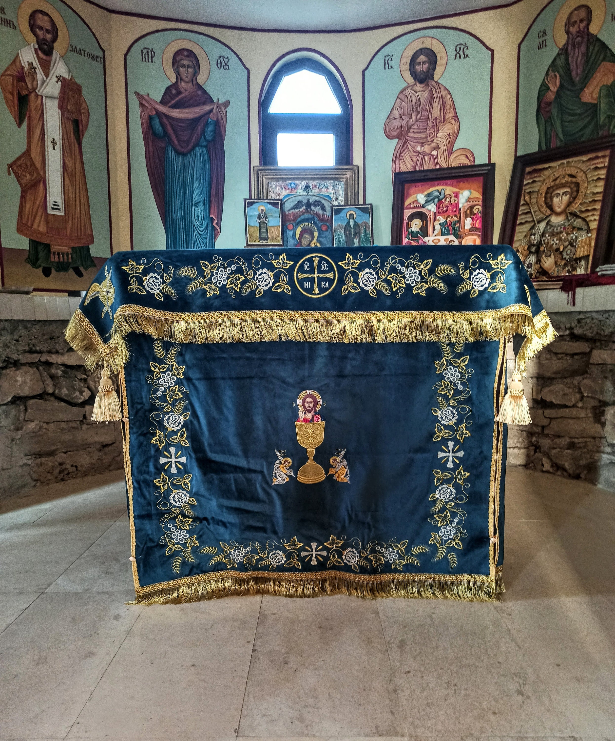 Holy Altar Cover Blue. Embroidered Altar Vestments. Byzantine Orthodox ...