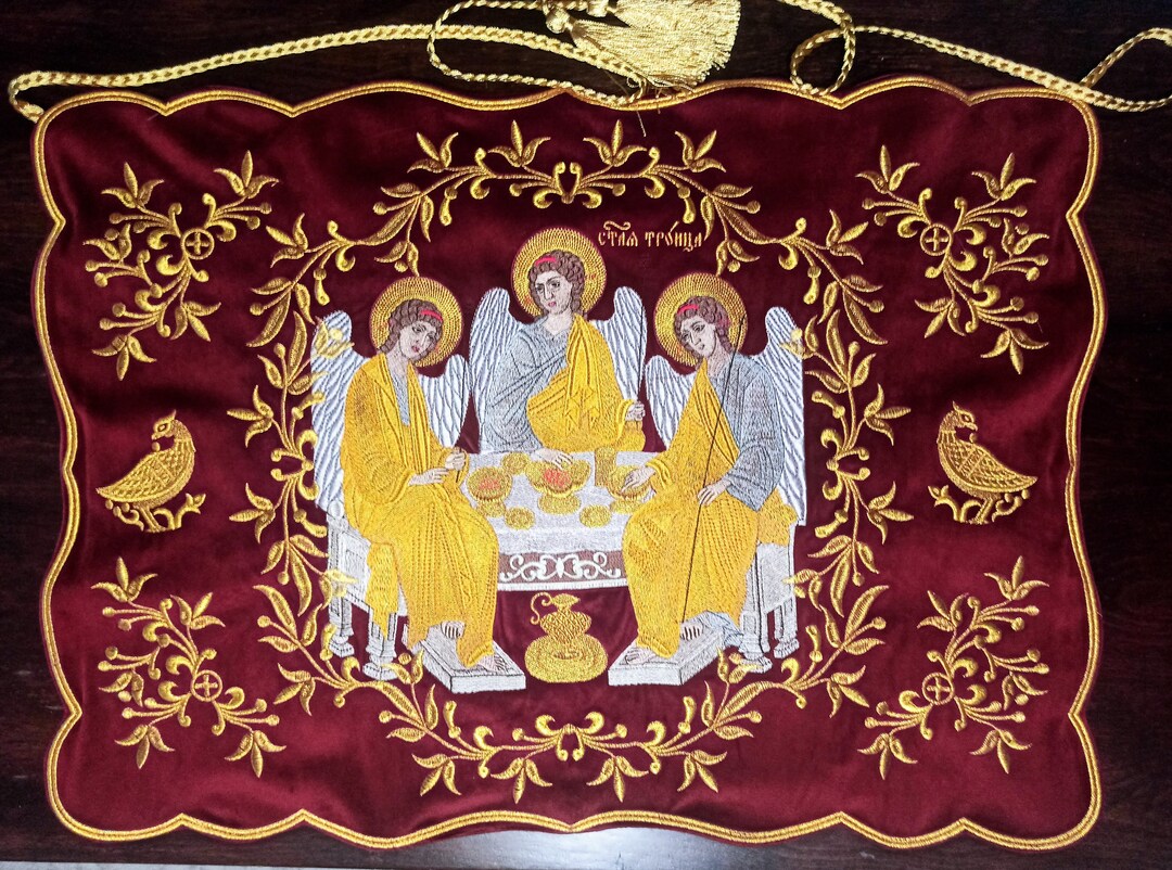 Chalice Covers Set, Fringe Icon of the Holy Trinity. Fully Embroidered ...