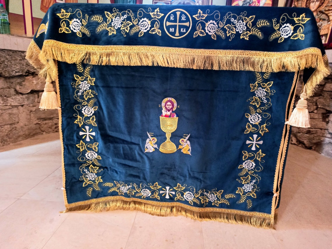 Holy Altar Cover Blue. Embroidered Altar Vestments. Byzantine Orthodox ...