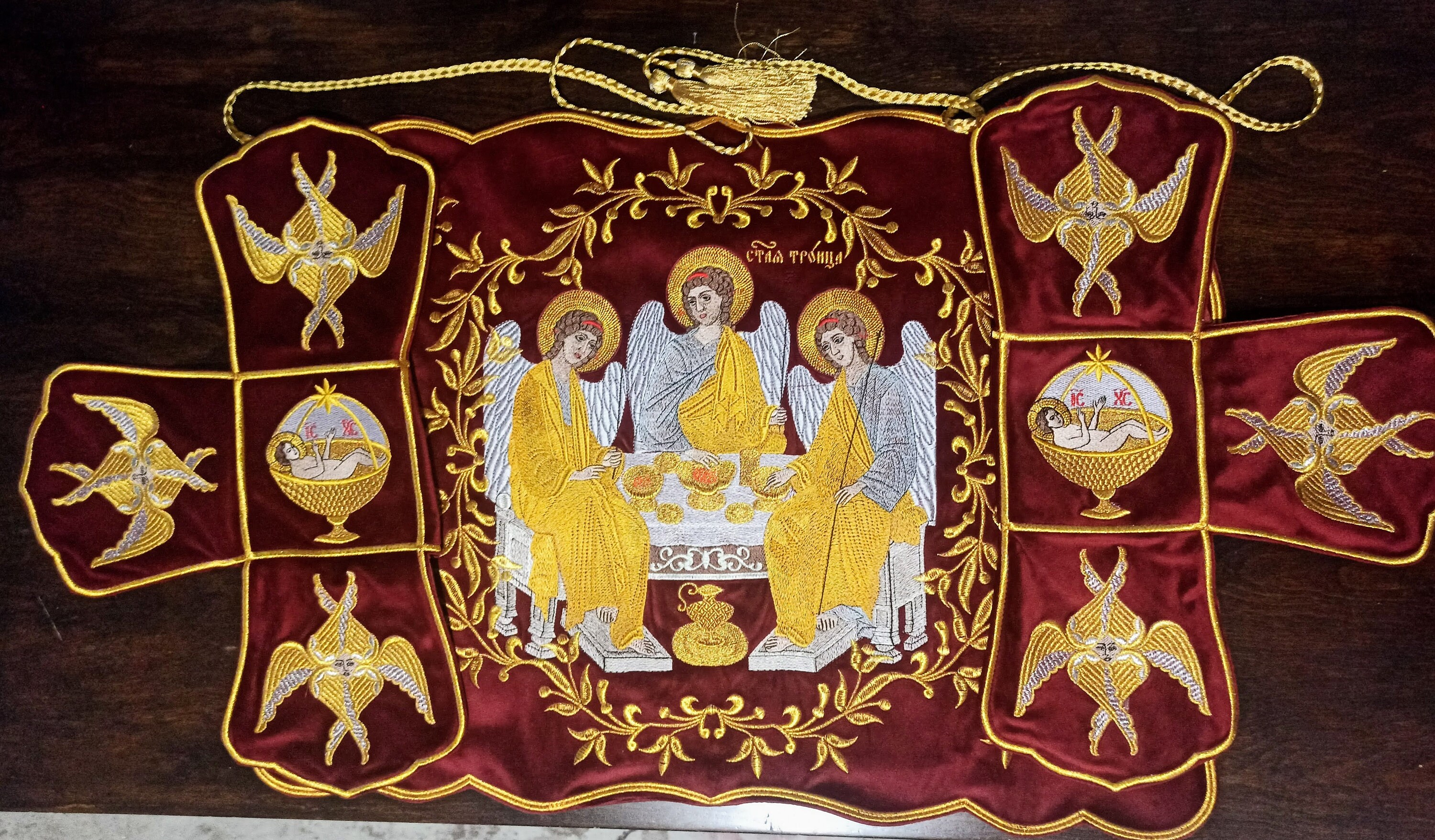 Chalice Covers Set, Fringe Icon of the Holy Trinity. Fully Embroidered ...