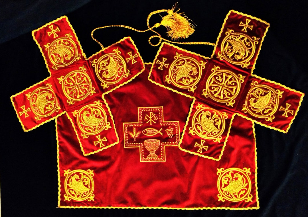 Chalice Covers Veils Grapevine Embroidered Gold Color Red Velvet ...