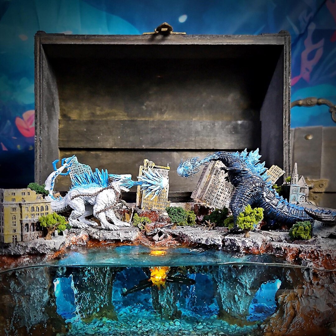 G.OD\ZI/LL.A Vs Sh\im.o Mo.nsters Battle Light Box, Epoxy Resin Art ...
