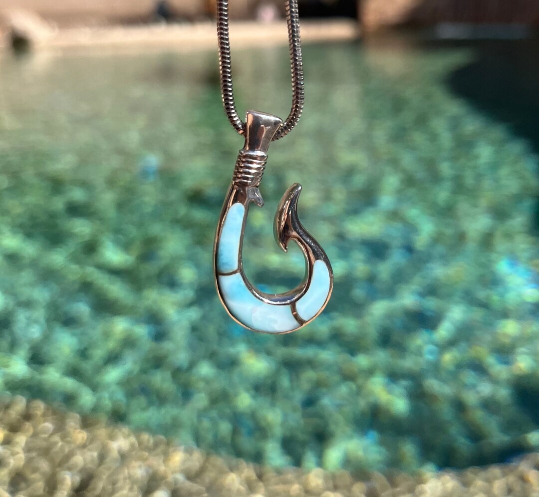 Larimar Maui Fish Hook Pendant .925 SS - Etsy